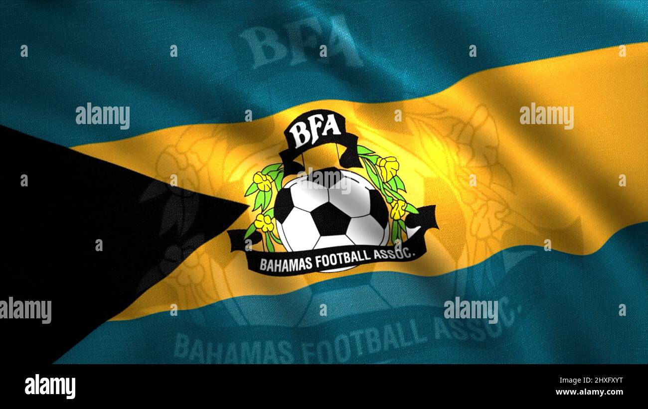 Abstract Bahamas Football Association flag cloth movements. Motion ...