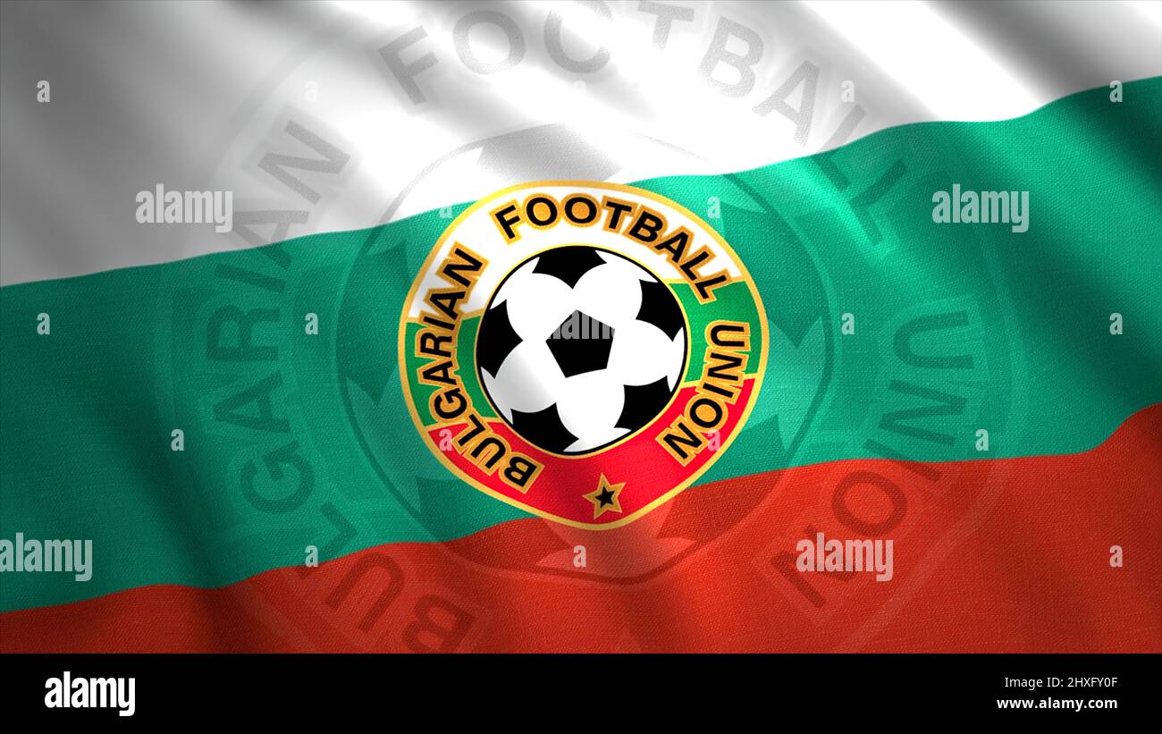 Football logo on flag of country. Motion. Beautiful emblem of football ...