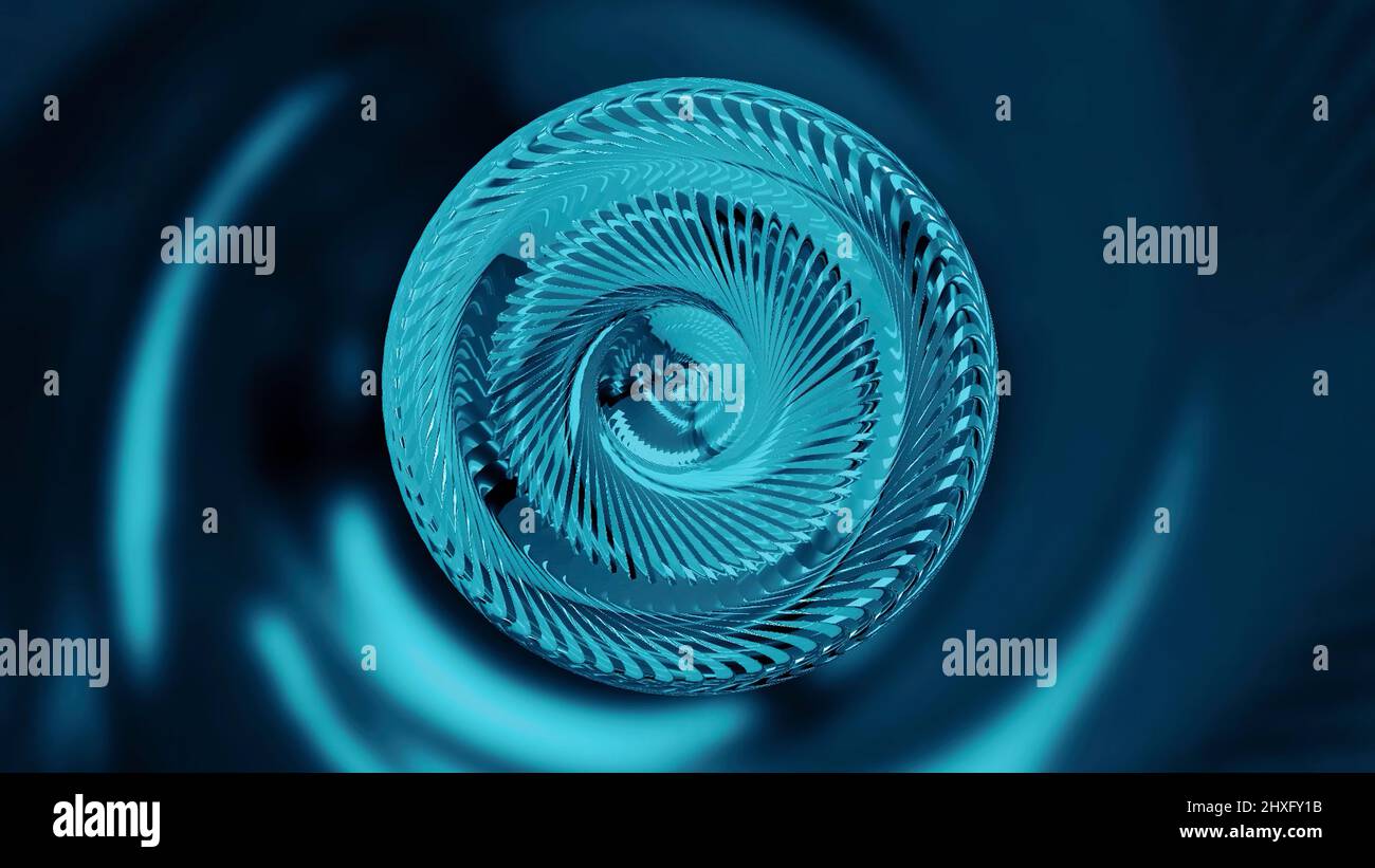 Spinning colorful round shaped object crossed by bending lines ...