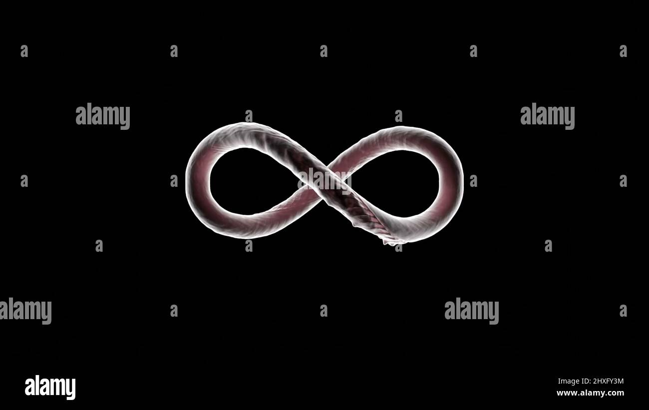 Moving infinity sign on black background. Design. Ribbed edges of 3d ...