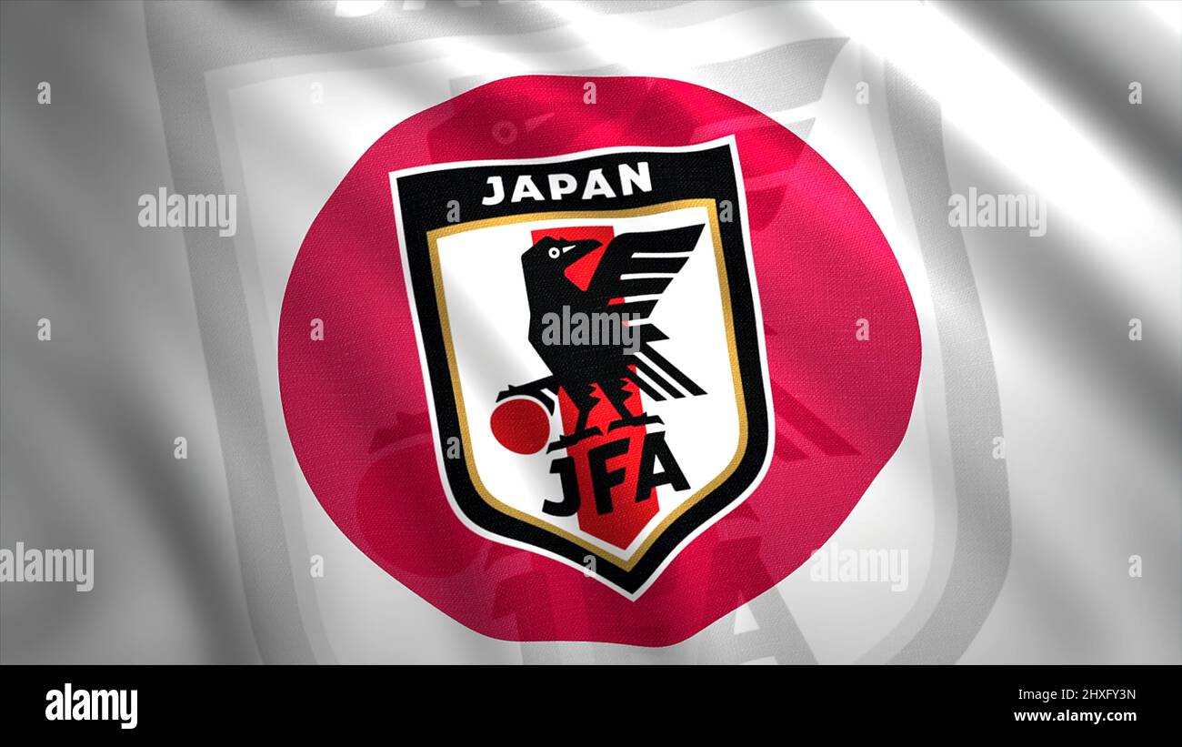 Football logo on flag of country. Motion. Beautiful emblem of football ...