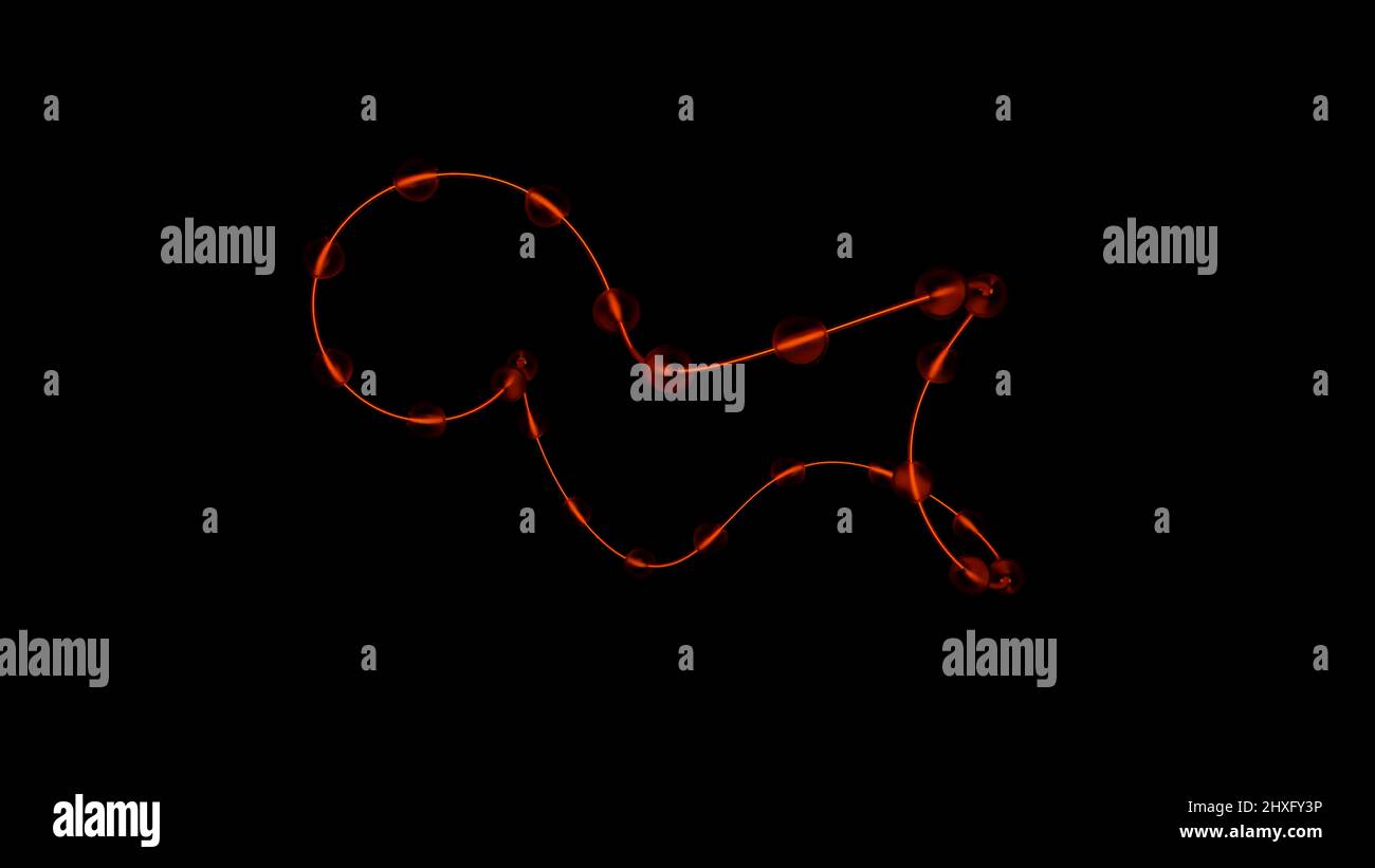 Abstract looped line with colorful neon illuminated spheres moving one ...