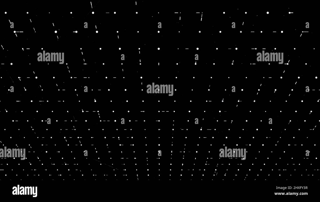 Abstract grid with narrow short lines moving randomly from dot to dot ...