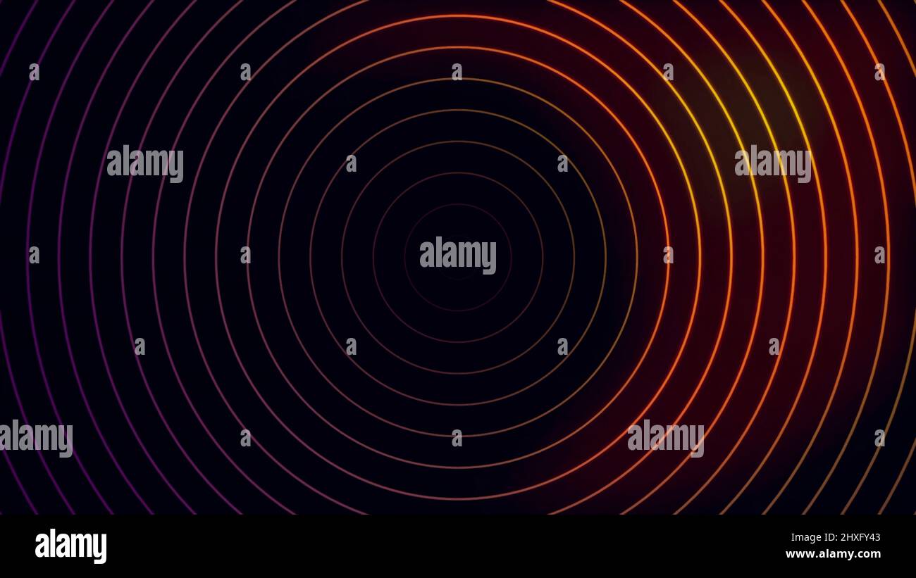 Spreading circles on dark background. Motion. Hypnotic animation with ...
