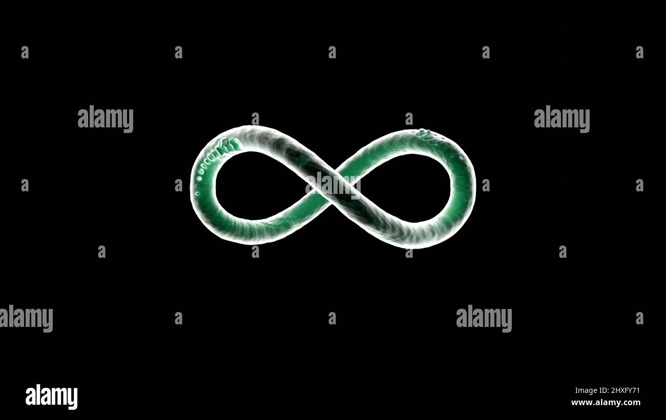 Moving infinity sign on black background. Design. Ribbed edges of 3d ...