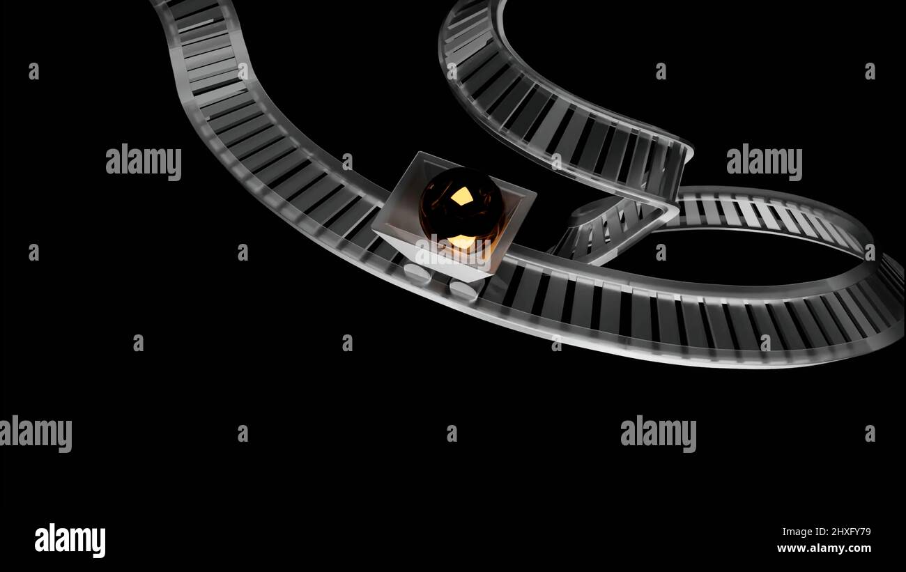 Abstract rollercoaster curved rails and a moving cart, seamless loop ...