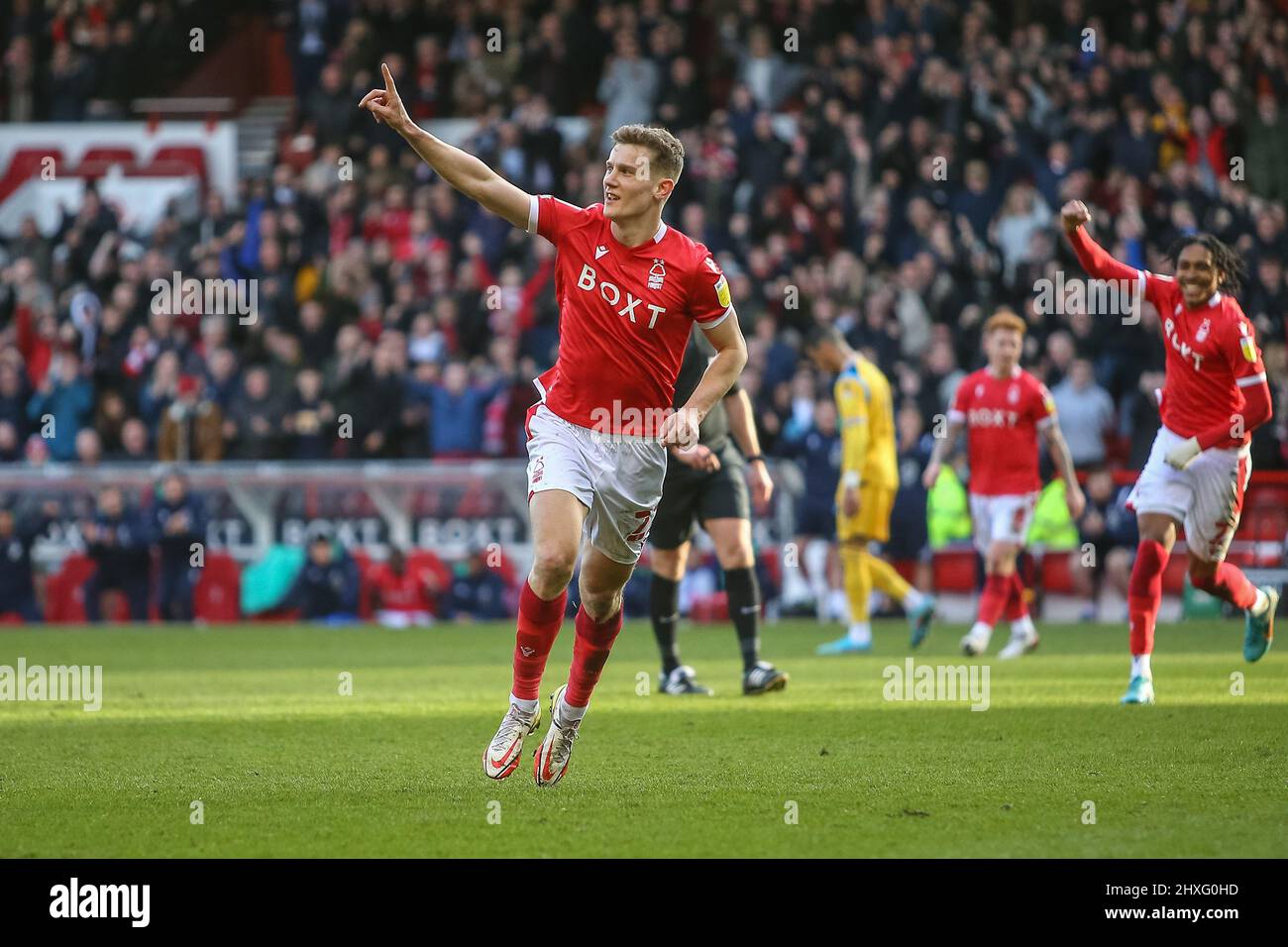 Ryan Yates #22 of Nottingham Forest celebrates his goal to make it 3-0 ...