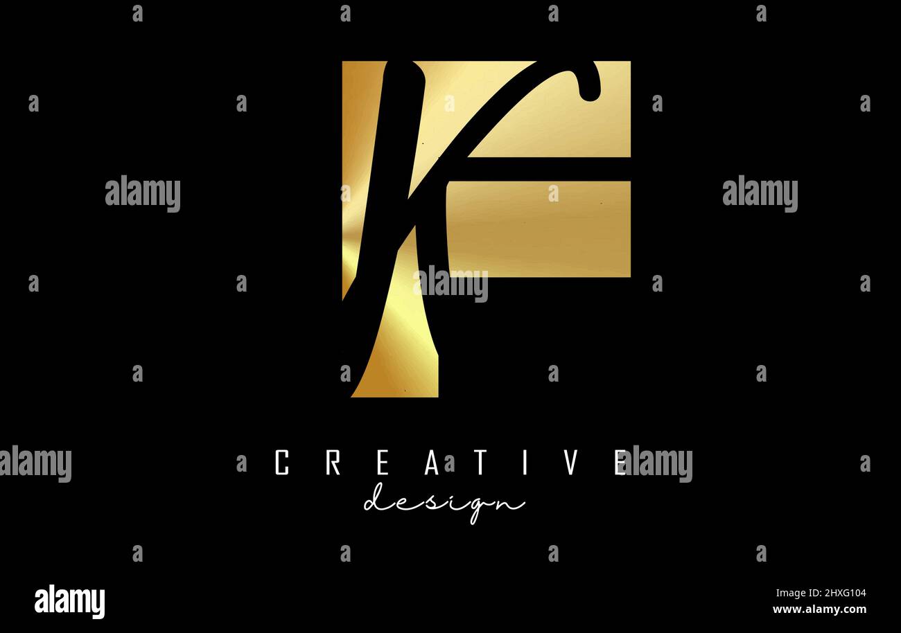 Golden Letters FK Logo with a minimalist design. Letters F and K with ...