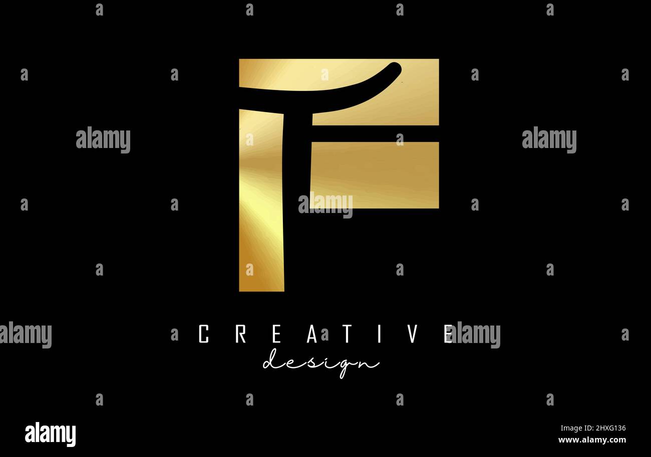 Golden Letters FT Logo with a minimalist design. Letters F and T with ...