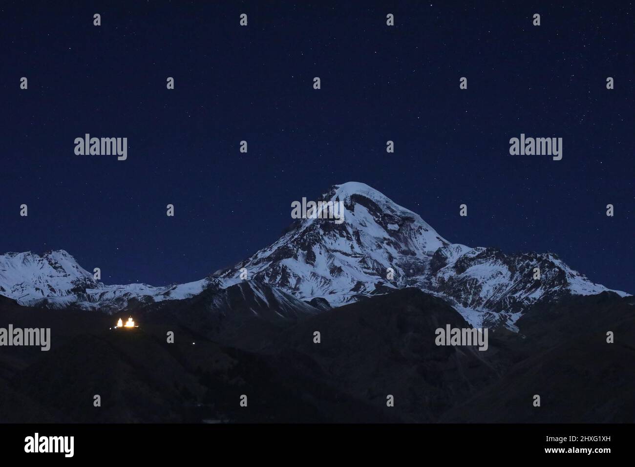 Beautiful night view Qazbegi Mountain valley Stock Photo - Alamy
