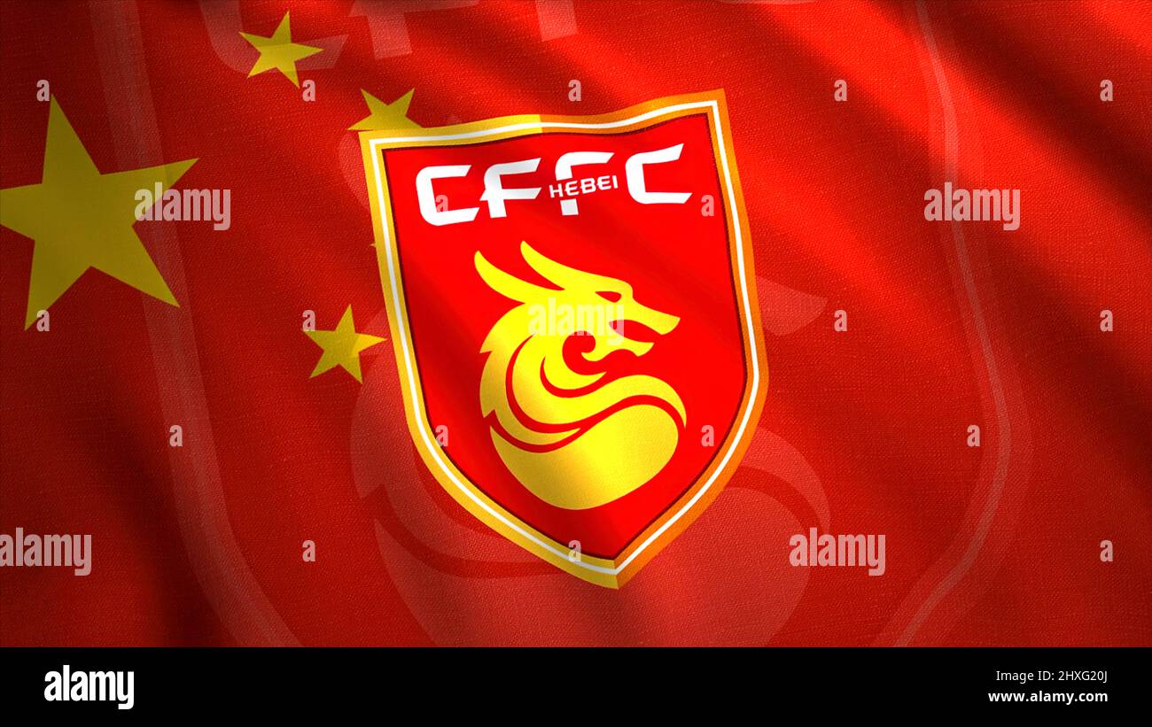 Emblem of national football team on flag of country. Motion. Beautiful ...