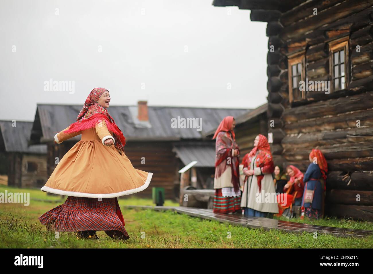 Traditional Slavic rituals in the rustic style. Outdoor in summer ...