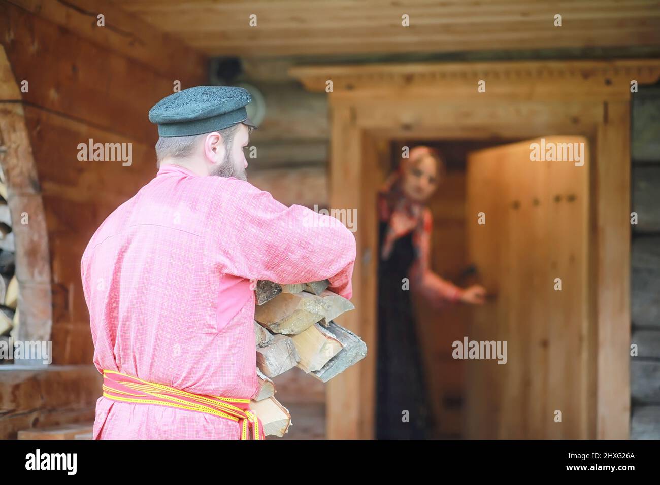 Traditional Slavic rituals in the rustic style. Outdoor in summer ...