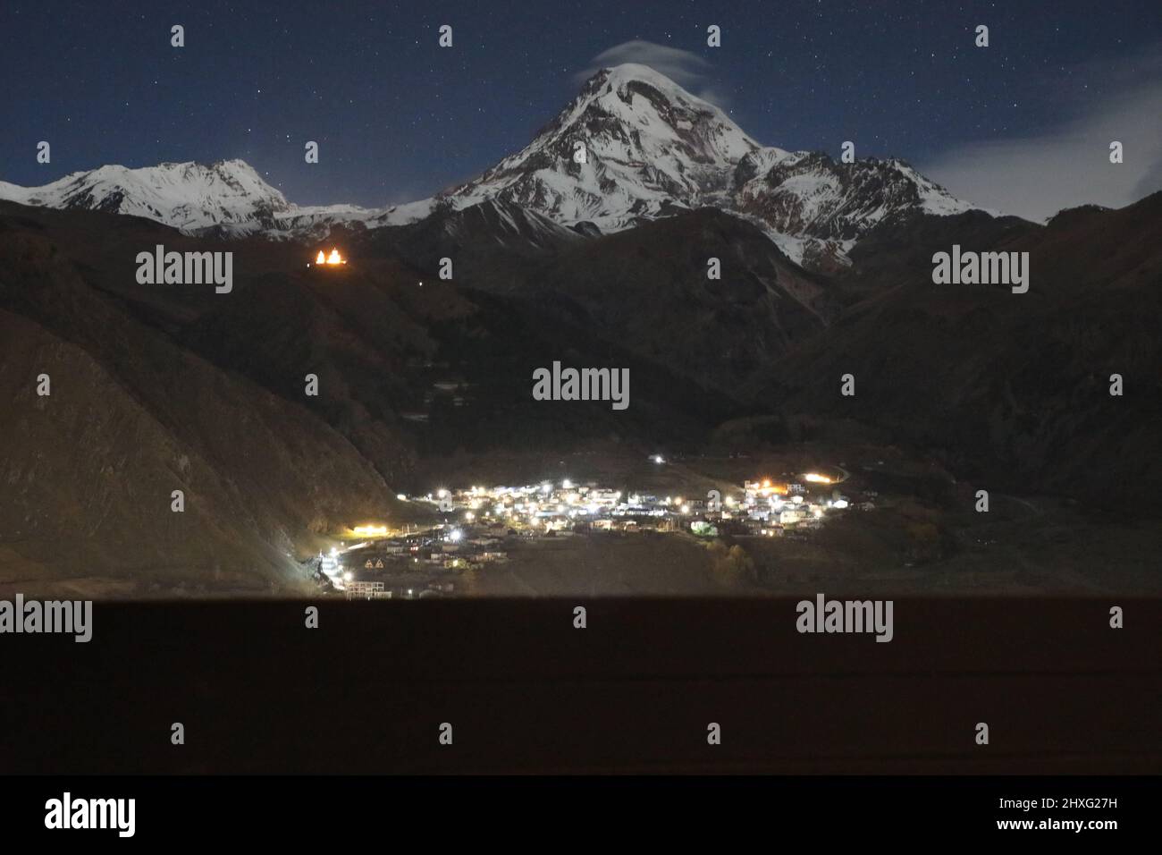 Beautiful night view Qazbegi Mountain valley Stock Photo - Alamy