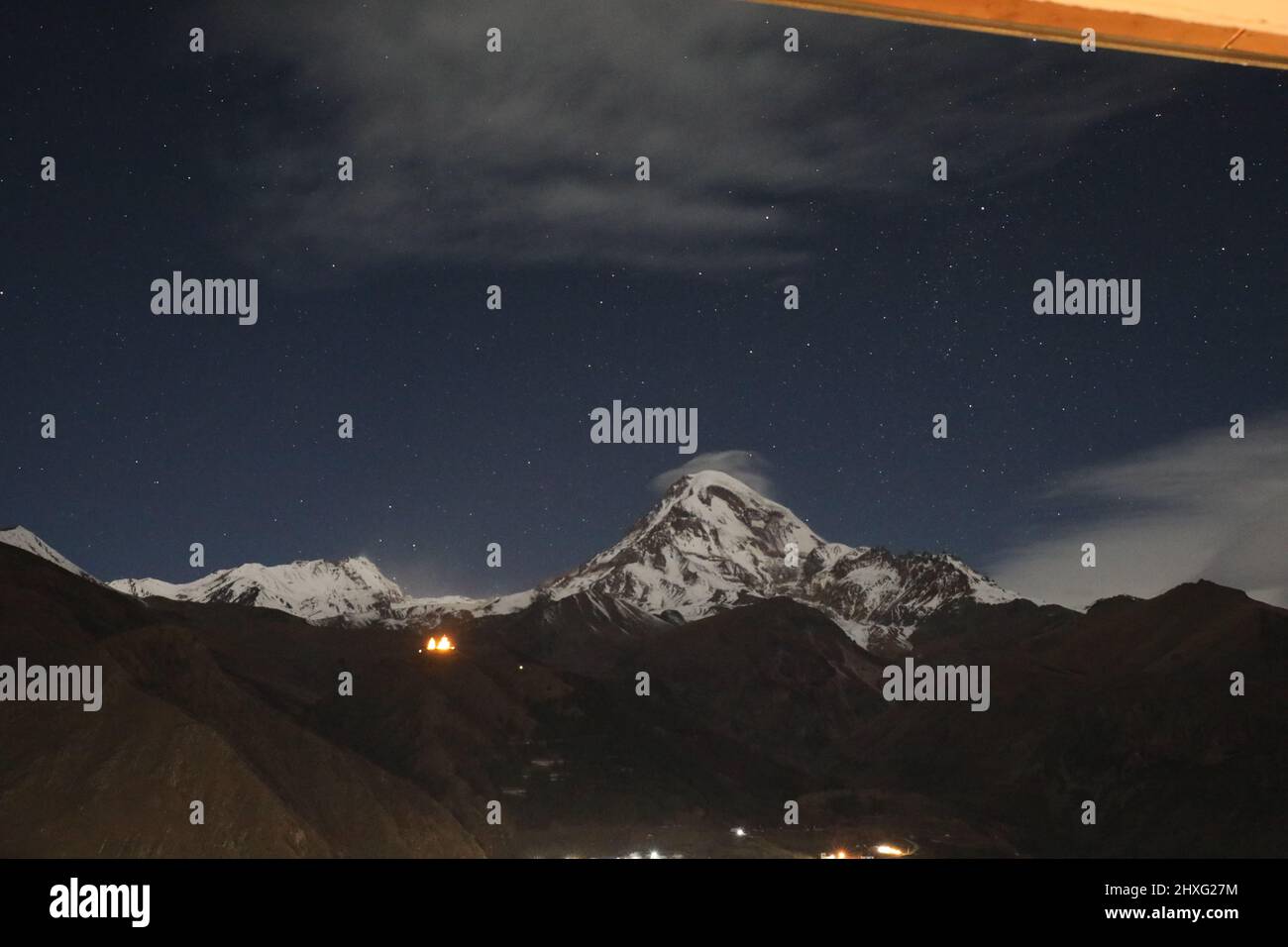 Beautiful night view Qazbegi Mountain valley Stock Photo - Alamy