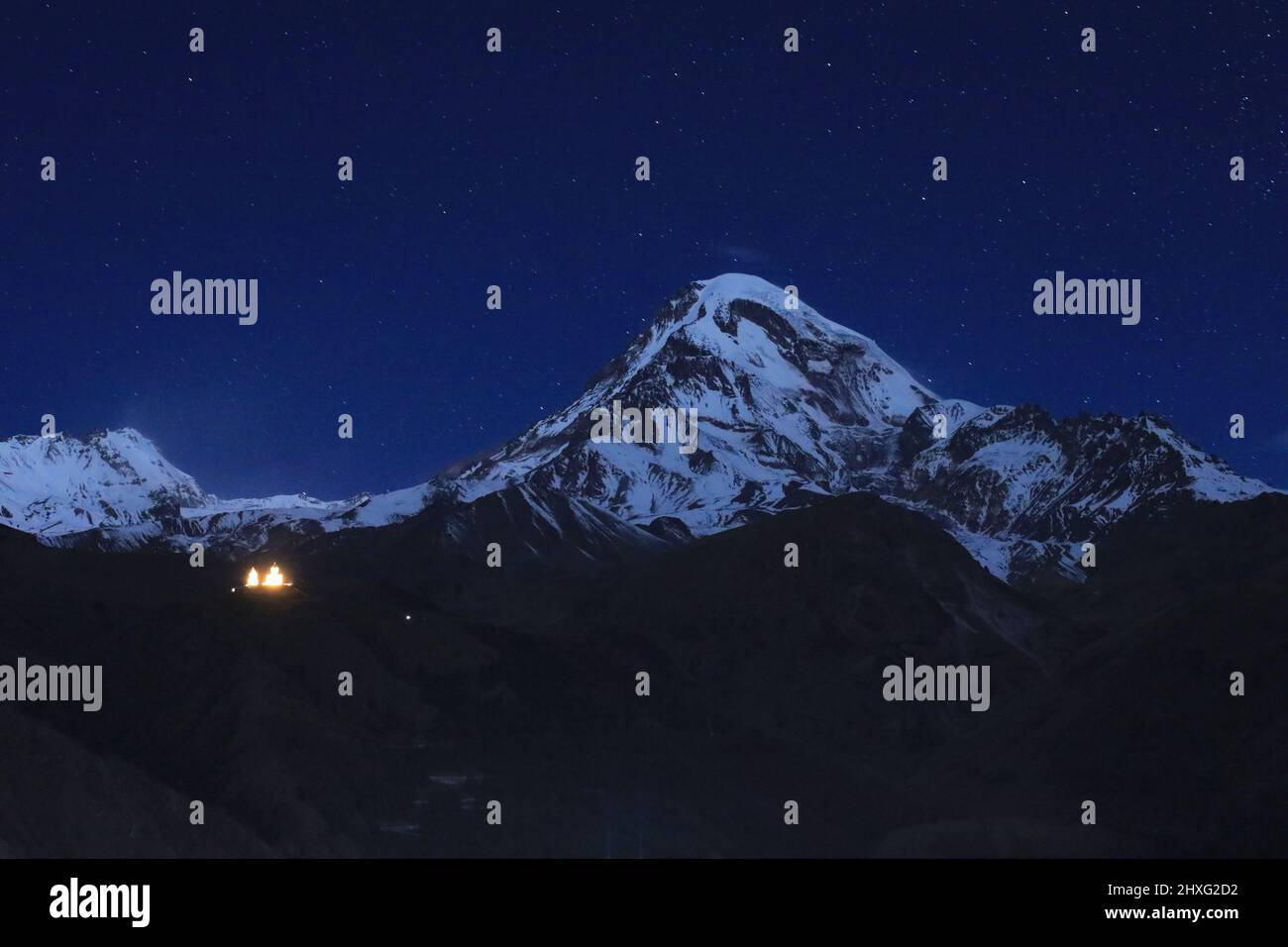Beautiful night view Qazbegi Mountain valley Stock Photo - Alamy