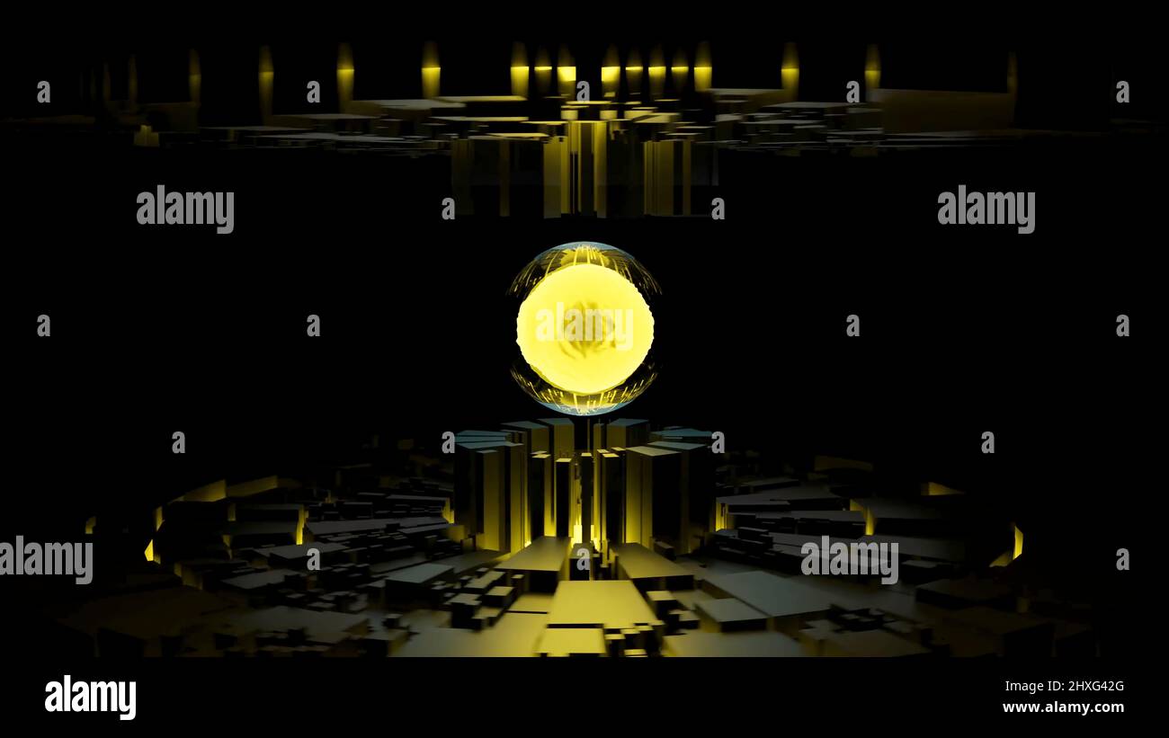 Glowing ball in futuristic machine. Design. Rotating futuristic ...