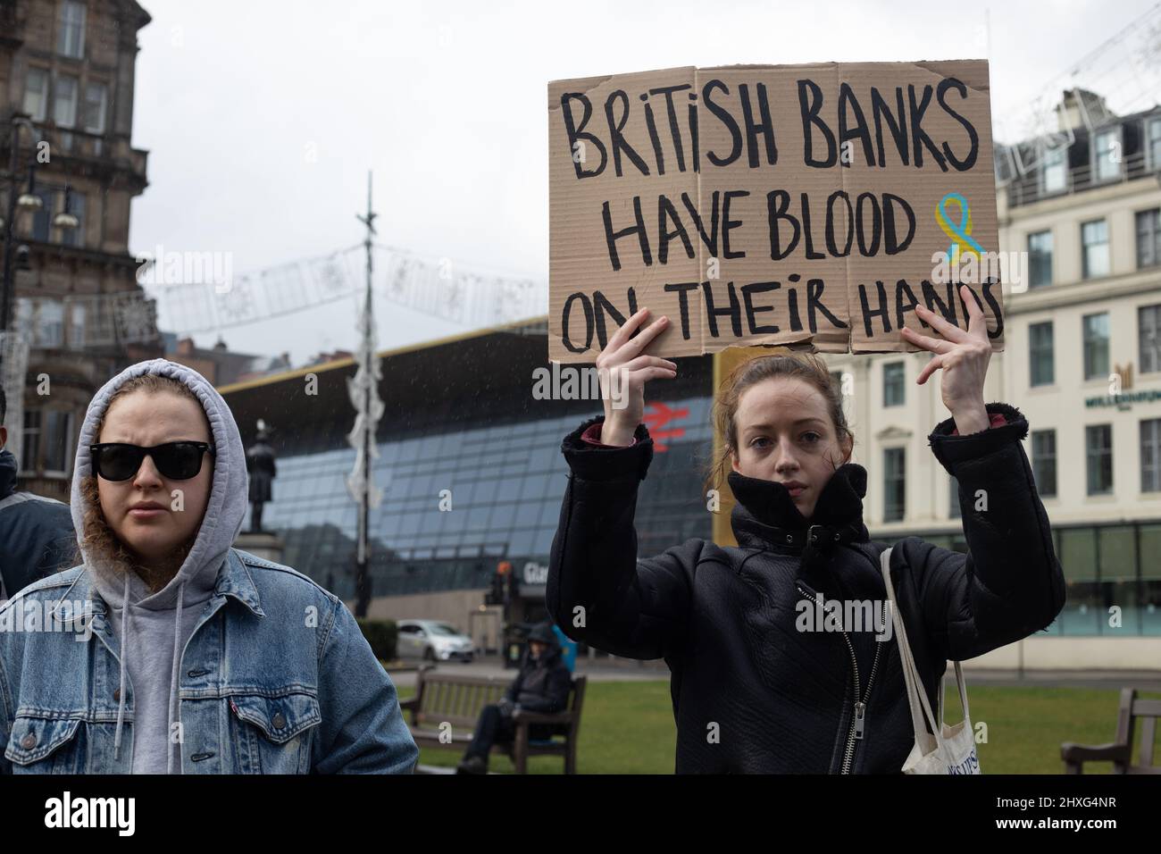 Glasgow, UK, 12 March 2022. Stand With Ukraine rally in George Square ...