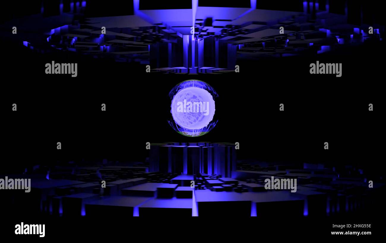 Glowing ball in futuristic machine. Design. Rotating futuristic ...