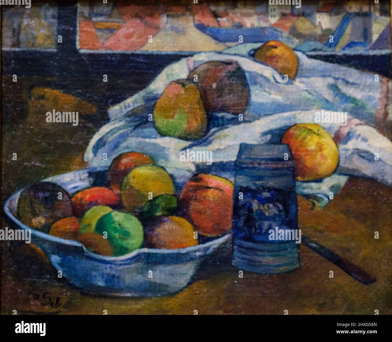 Paul Gauguin, Fruit bowl and Tankard before a window, about 1890, oil ...
