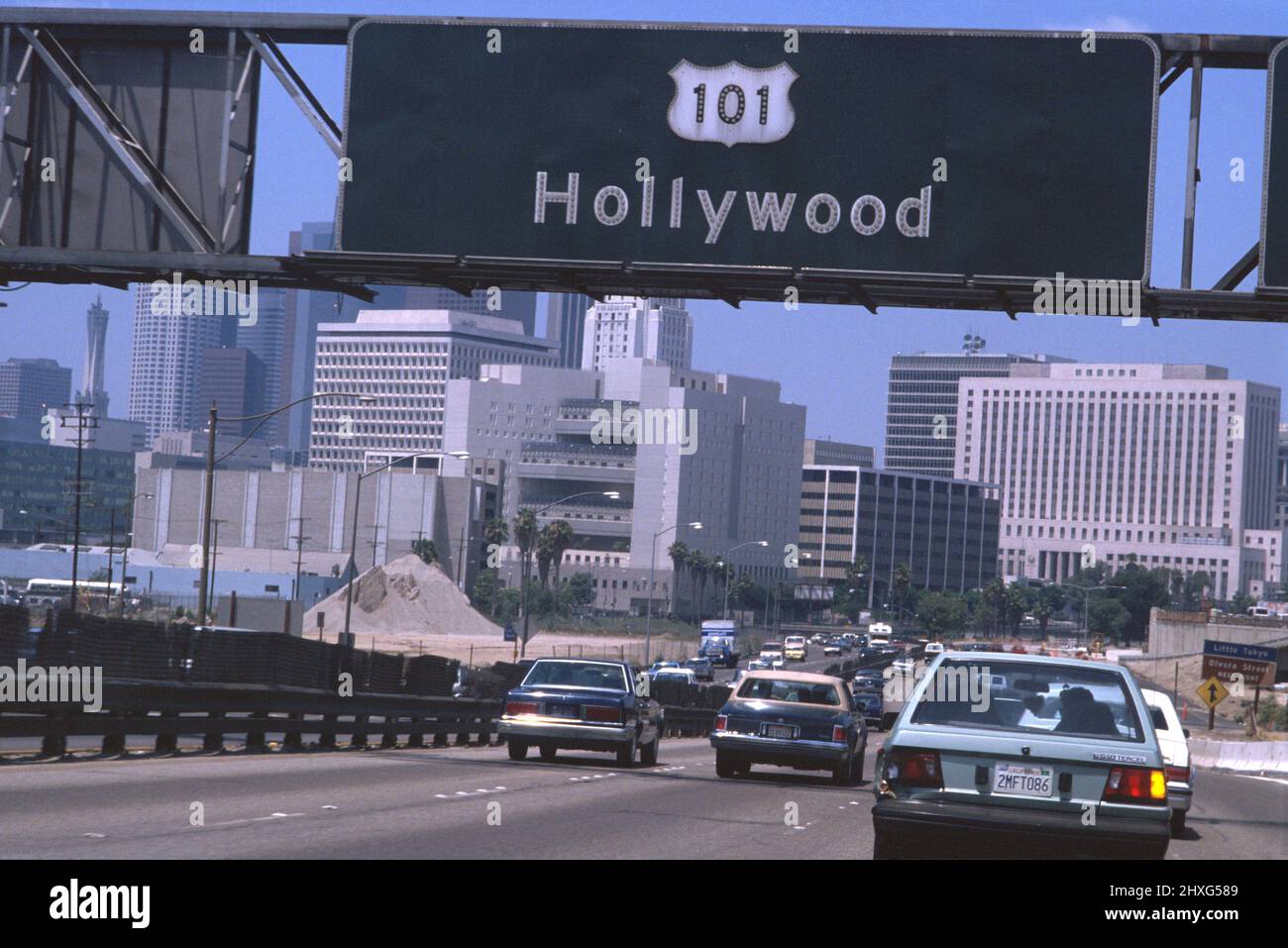 California hollywood sign route 101 highway 1980s 80s cars hi-res stock ...