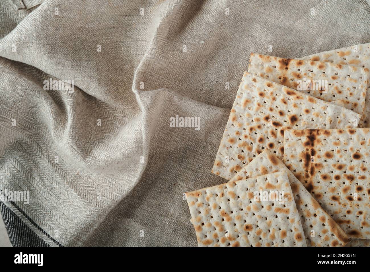 Passover celebration concept. Matzah, red kosher and walnut ...