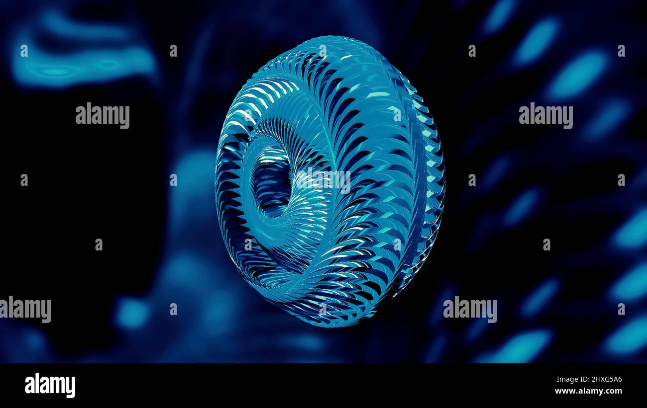 Spinning colorful round shaped object crossed by bending lines ...