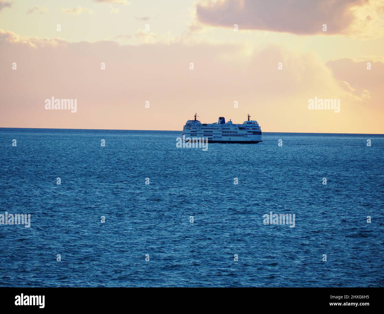 Boat seen in the distance en-route to Vancouver Island from a ferry in ...