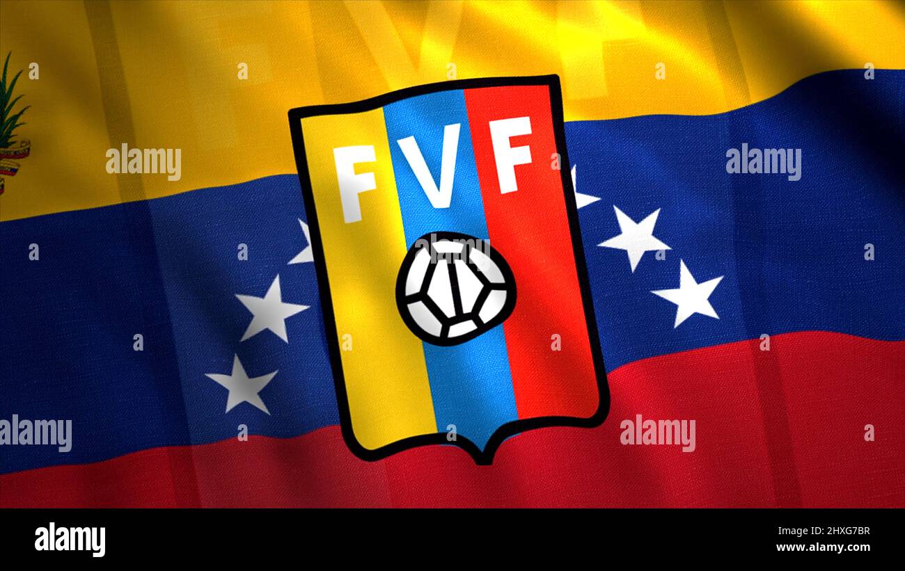 Emblem of national football team on national flag. Motion. Waving flag ...