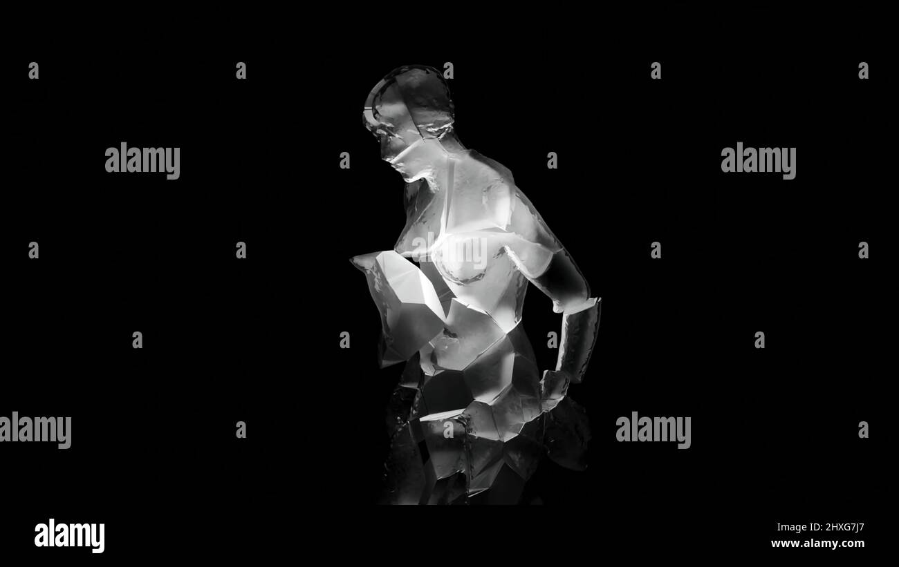 Statuette of man. Design. Glowing figure of man on black background ...