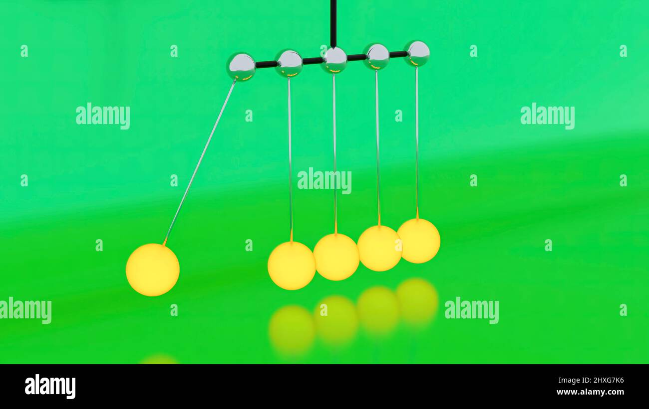 Glowing balls in Newton's pendulum. Design. 3D Newton's pendulum with ...