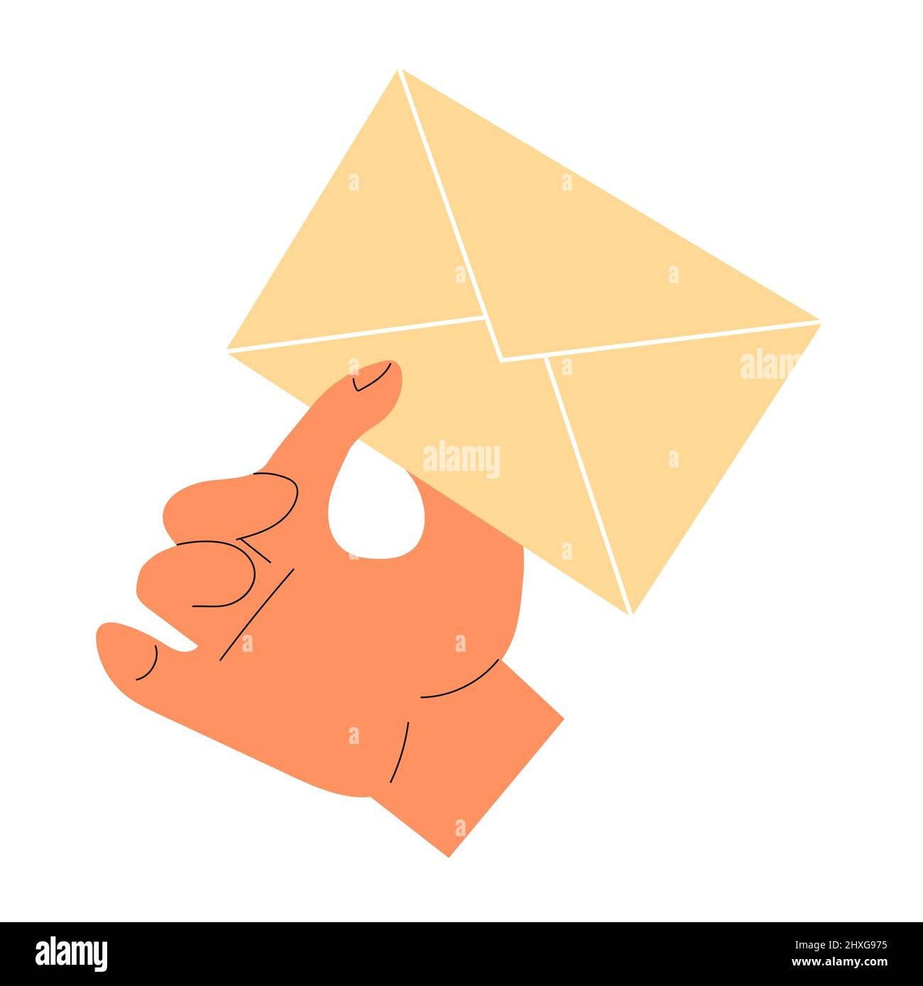 Paper mail envelope in hand on a white background. Remote communication ...