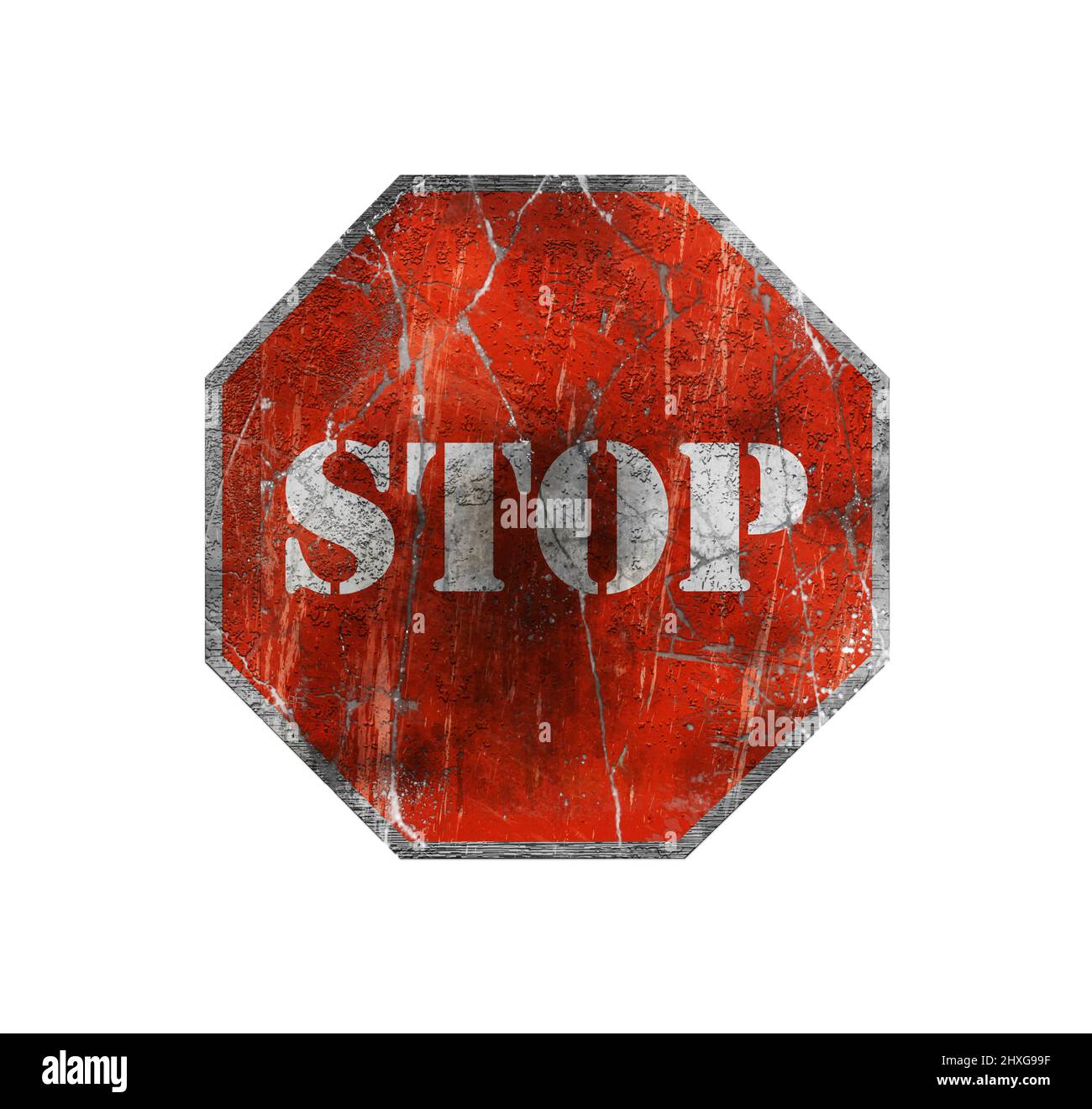 Stop sign grunge, worn and damaged look 3D illustration Stock Photo - Alamy