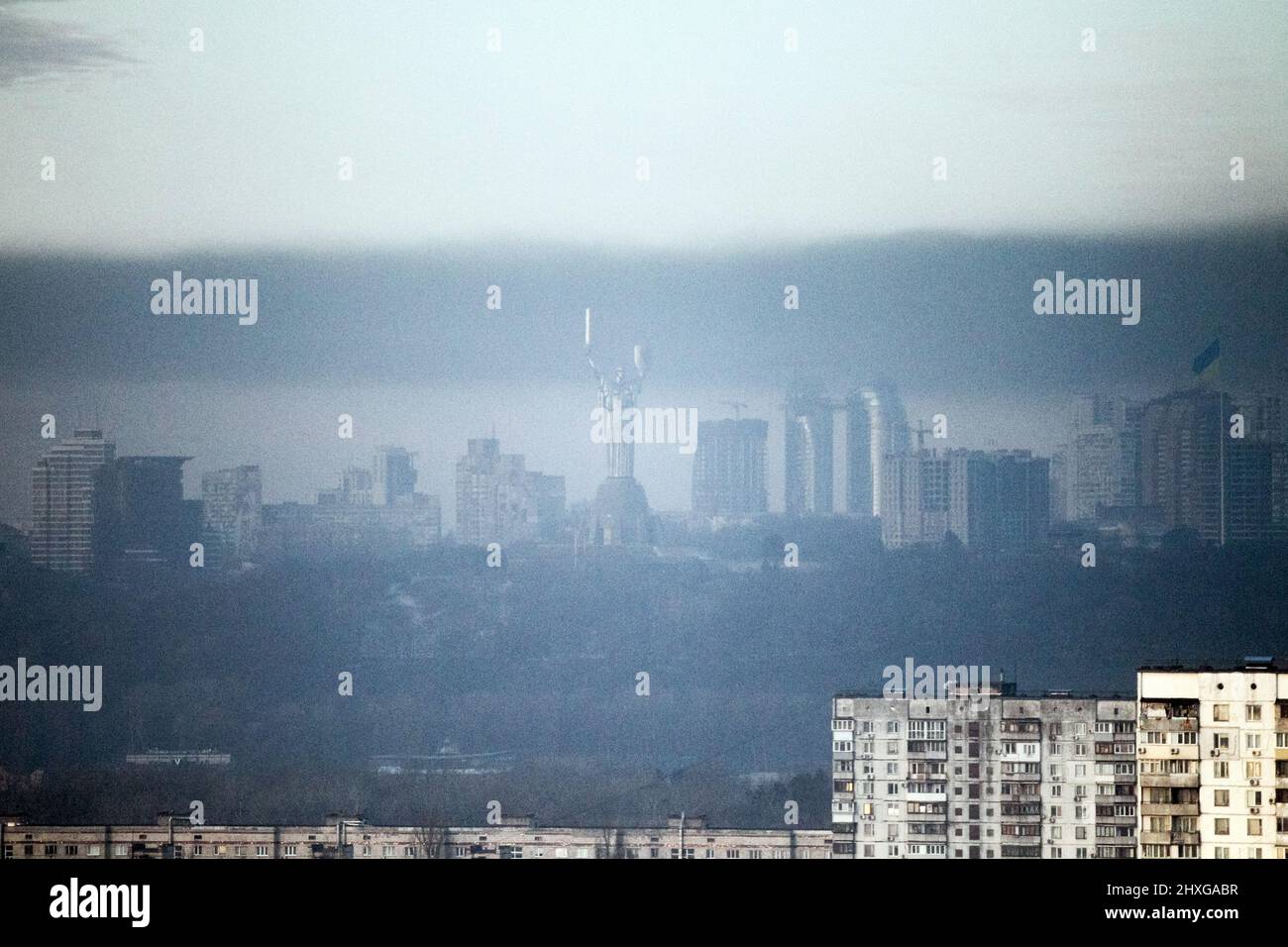 Kiev, Ukraine - March 12, 2022 - Residential tower blocks and the ...