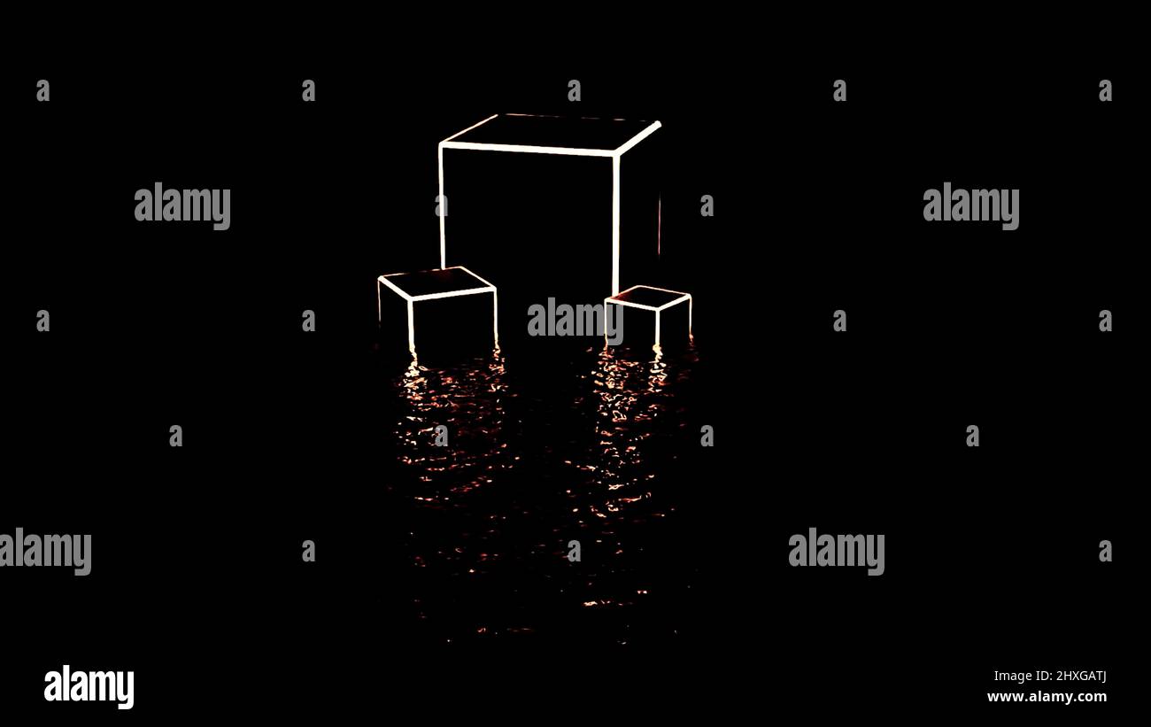Abstract silhouettes of 3D small and big cubes isolated on a black ...