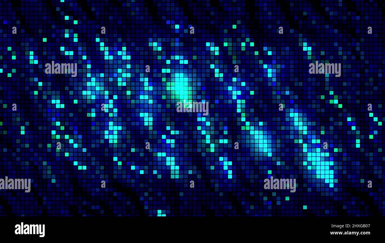 Mosaic or pixelated background with blue flashing particles. Motion ...