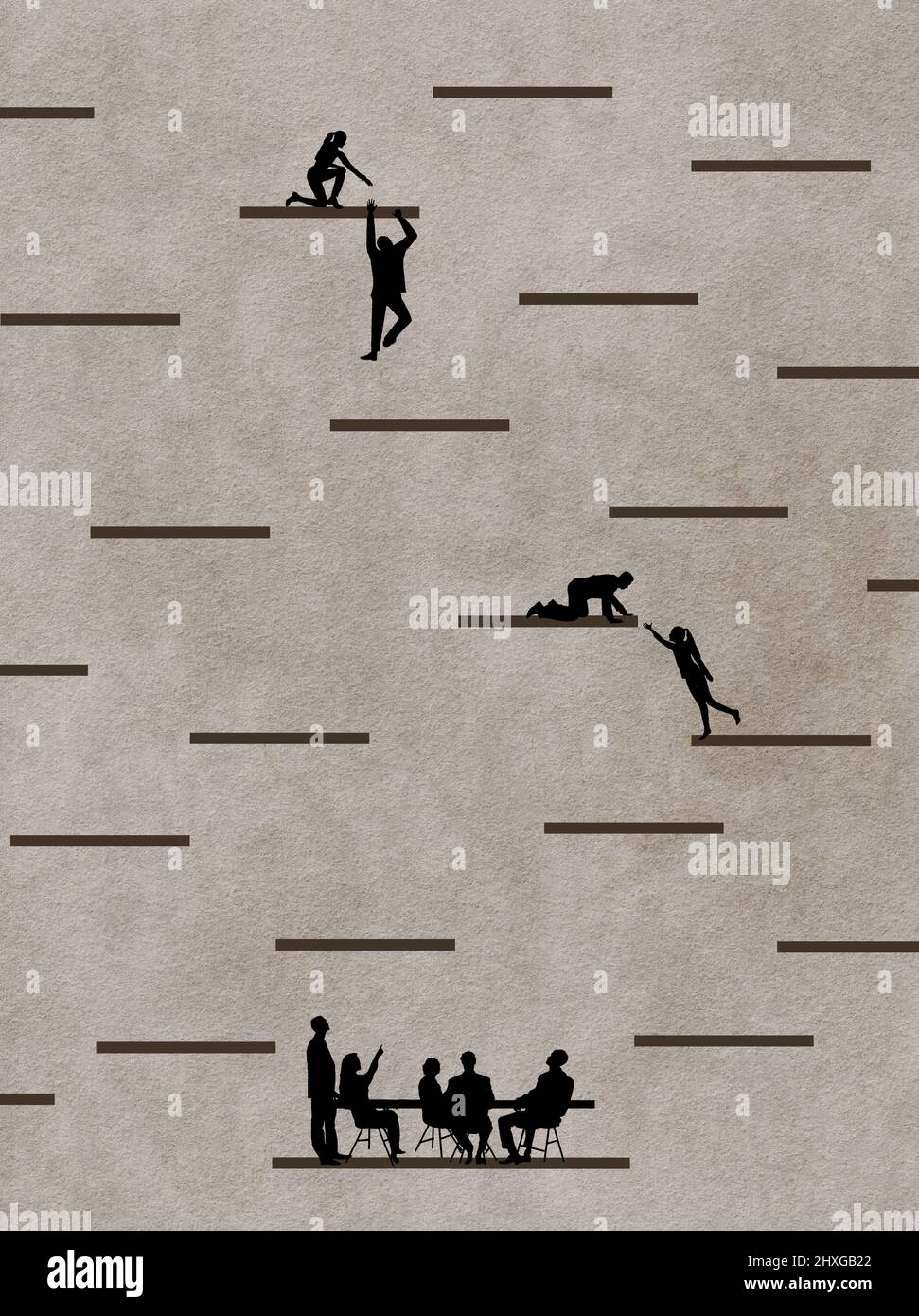 Partners work together to climb a maze in competition with another ...