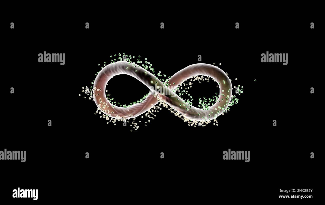 Infinity sign with the endless flowing energy isolated on a black ...