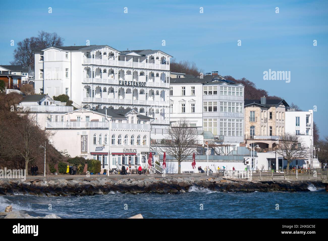 Sassnitz, Germany. 12th Mar, 2022. Waves crash against the seafront in ...