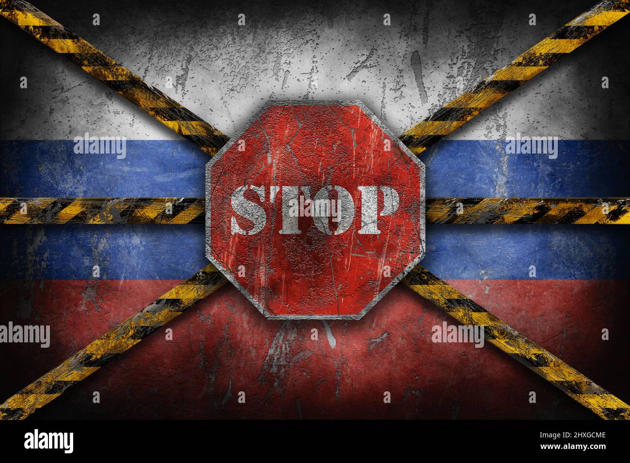 Stop Russia. Stop war. Sanctions and Restrictions to Russia. Stop sign ...