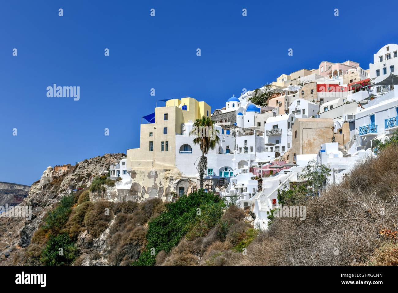 Charming view Oia village on Santorini island, Greece. Traditional ...