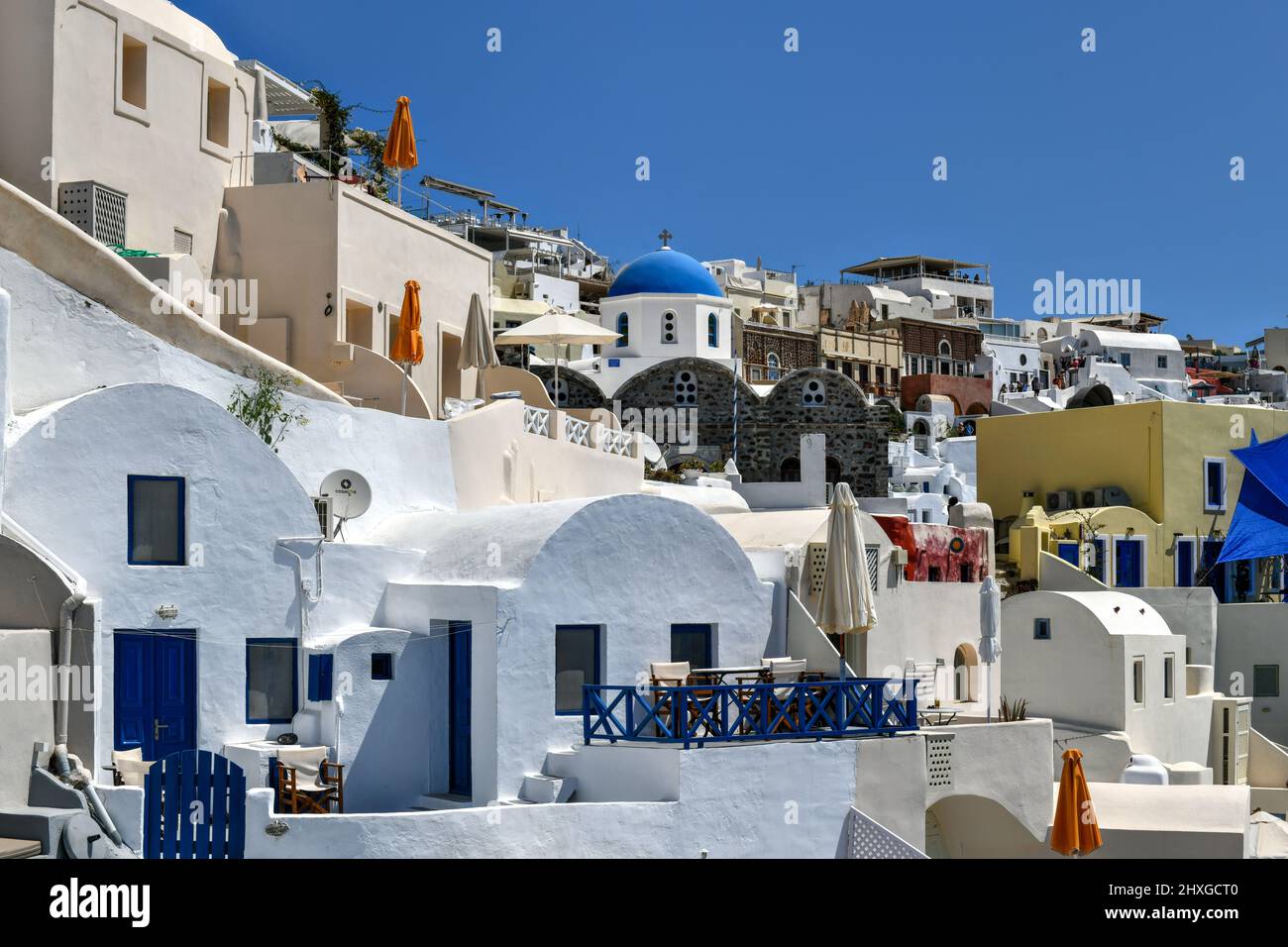 Charming view Oia village on Santorini island, Greece. Traditional ...