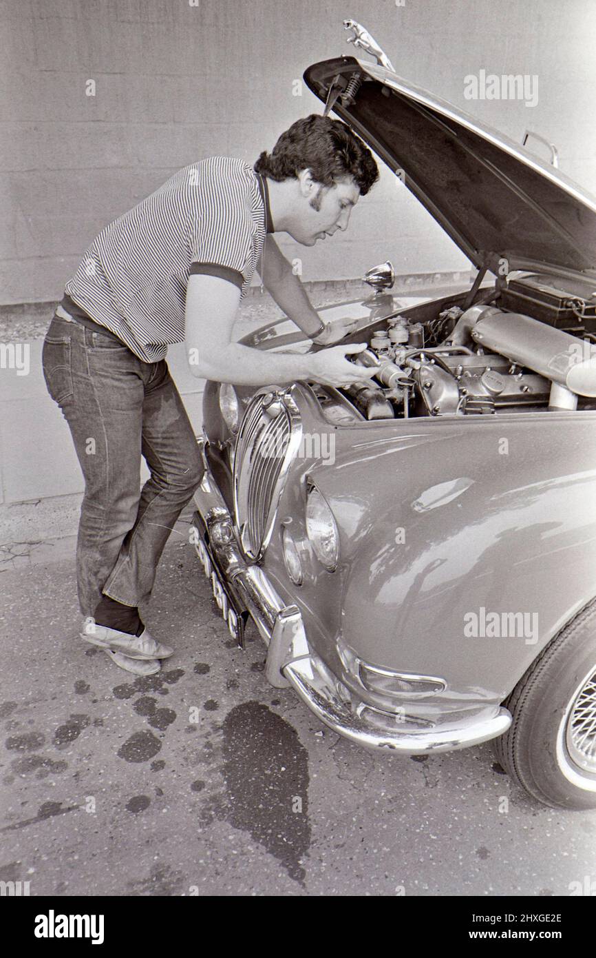 TOM JONES Welsh pop singer with his S-Type Jaguar at his London home in ...