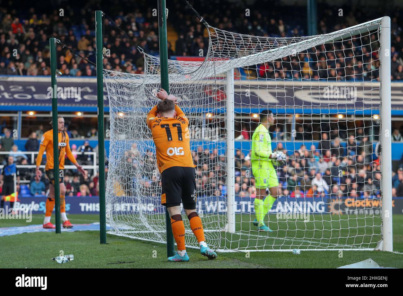 Keane Lewis-Potter #11 of Hull City was disappointed after Tom Eaves #9 ...