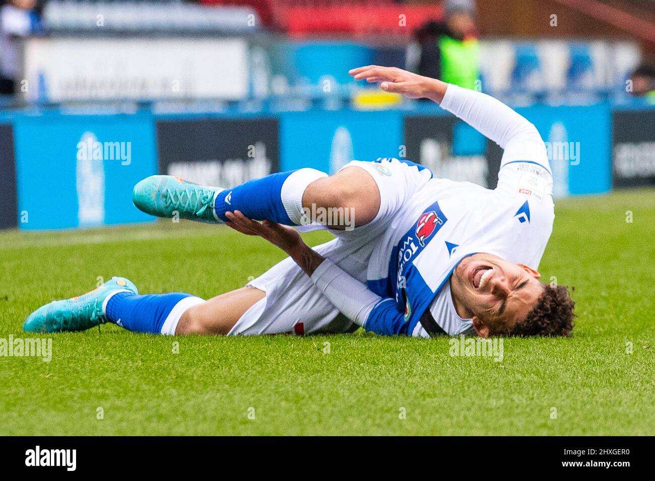 Tyrhys Dolan #10 of Blackburn Rovers fouled by Rob Atkinson #5 of ...