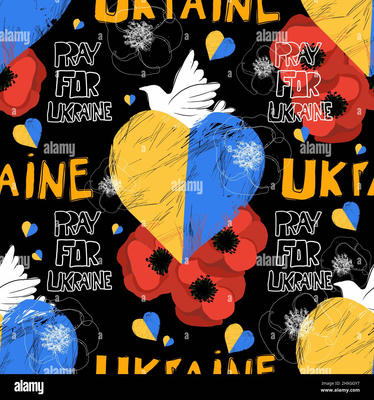 Ukraine seamless vector pattern. SYMBOLS OF THE COUNTRY in Ukrainian ...