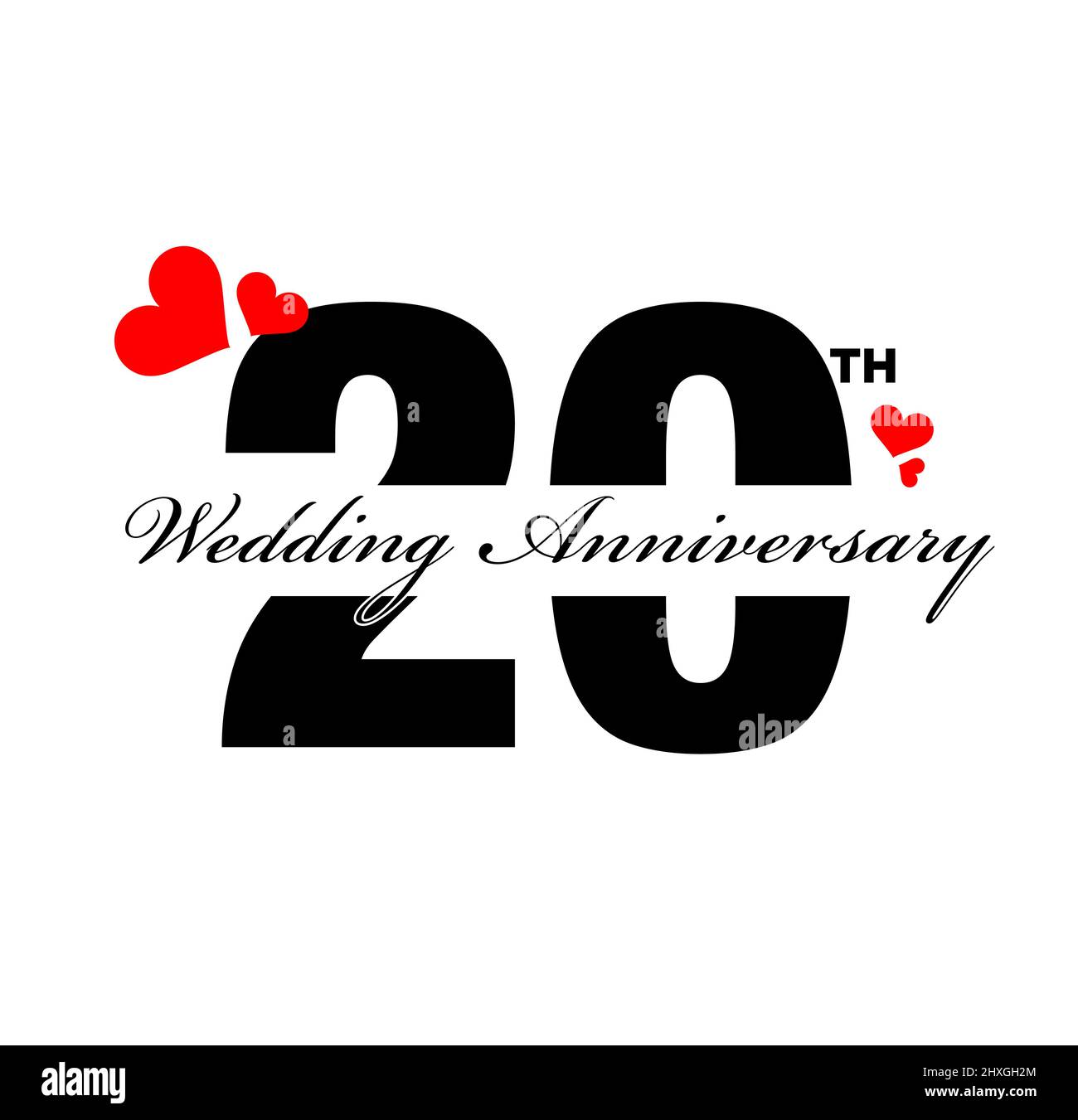 20th Wedding Anniversary greeting with red hearts illustration. Happy ...