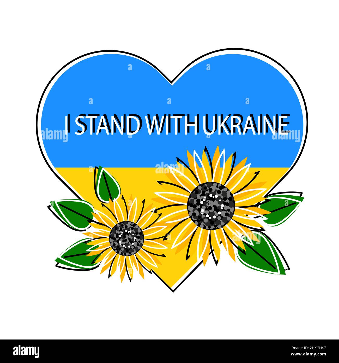 I stand with Ukraine sign. Heart in colors of Ukrainian flag with ...