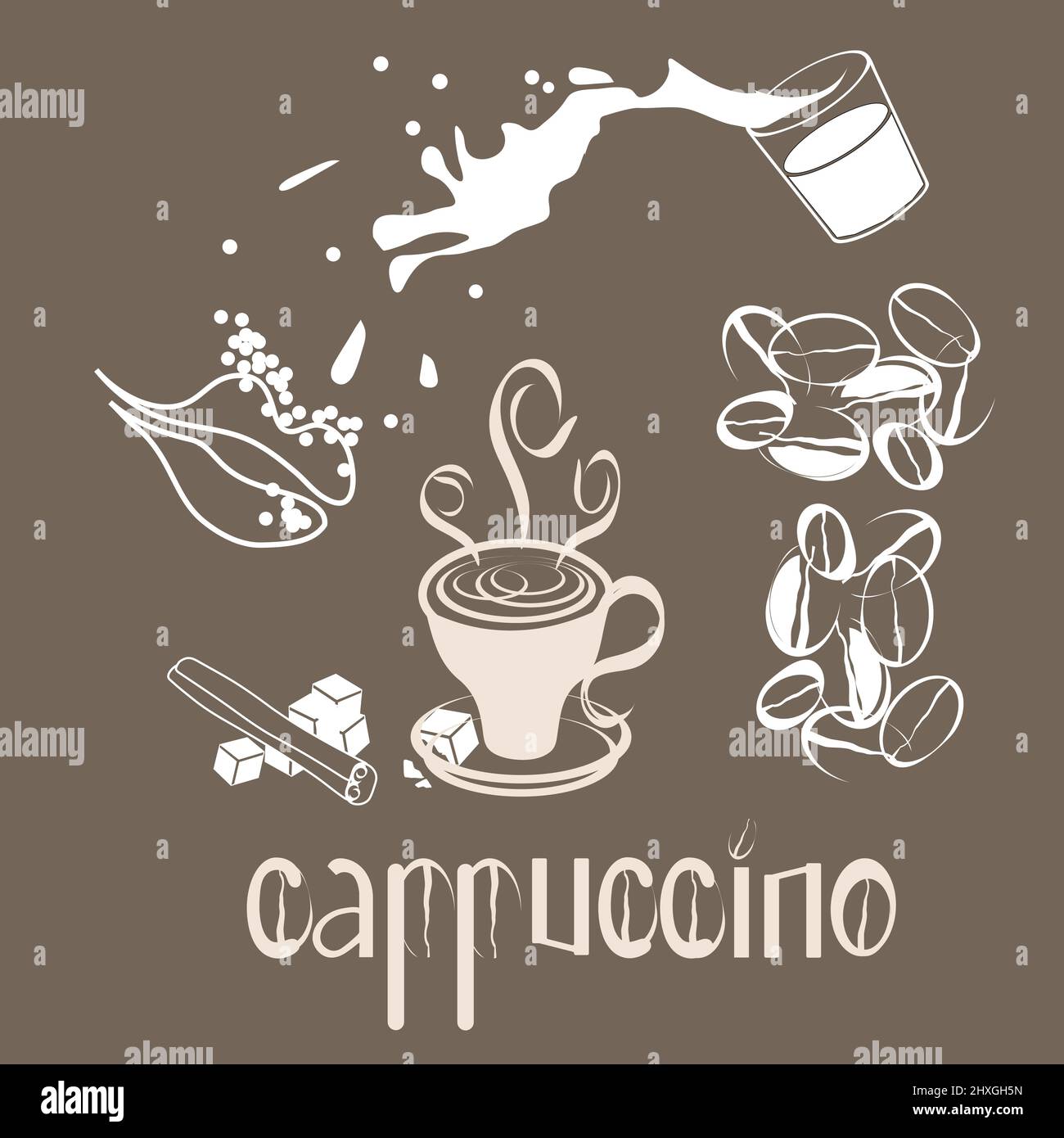 Breakfast cafe concept cup cappuccino Stock Vector Images - Alamy