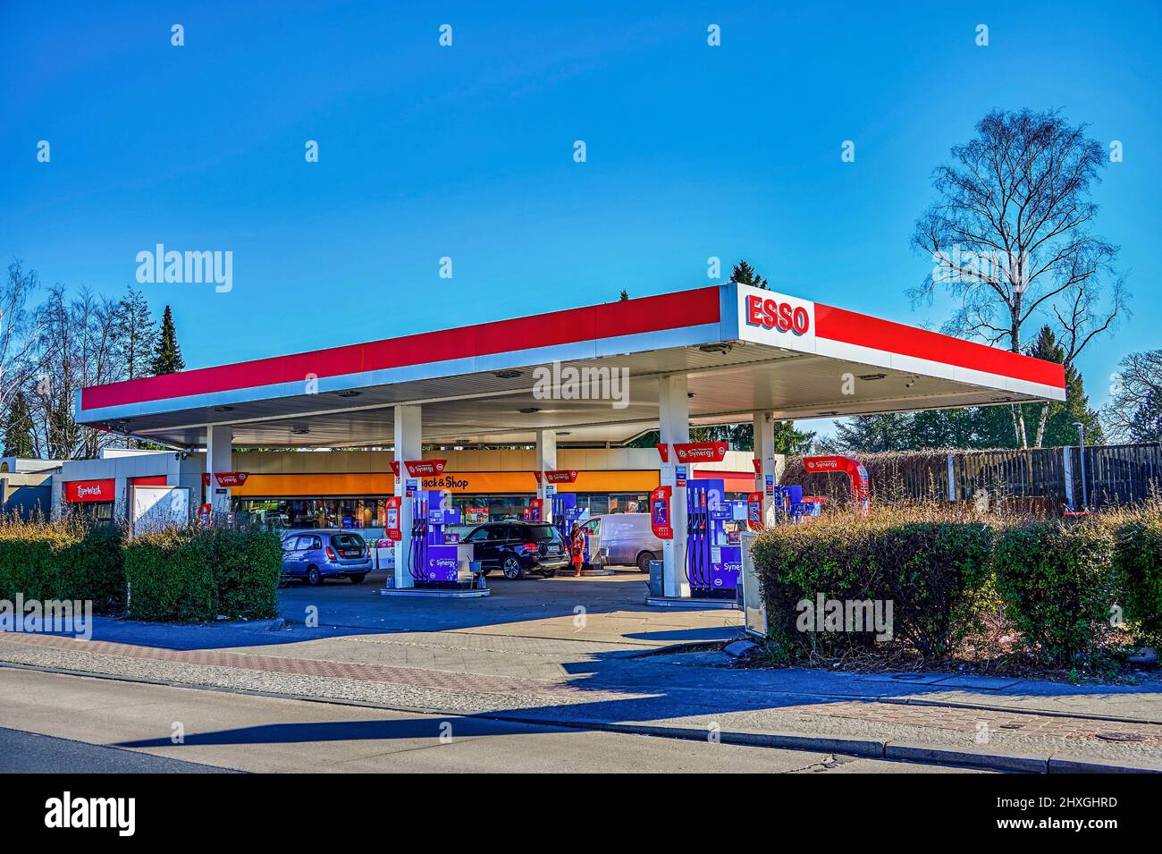 Berlin, Germany - March 11, 2022: View to an Esso Group gas station ...